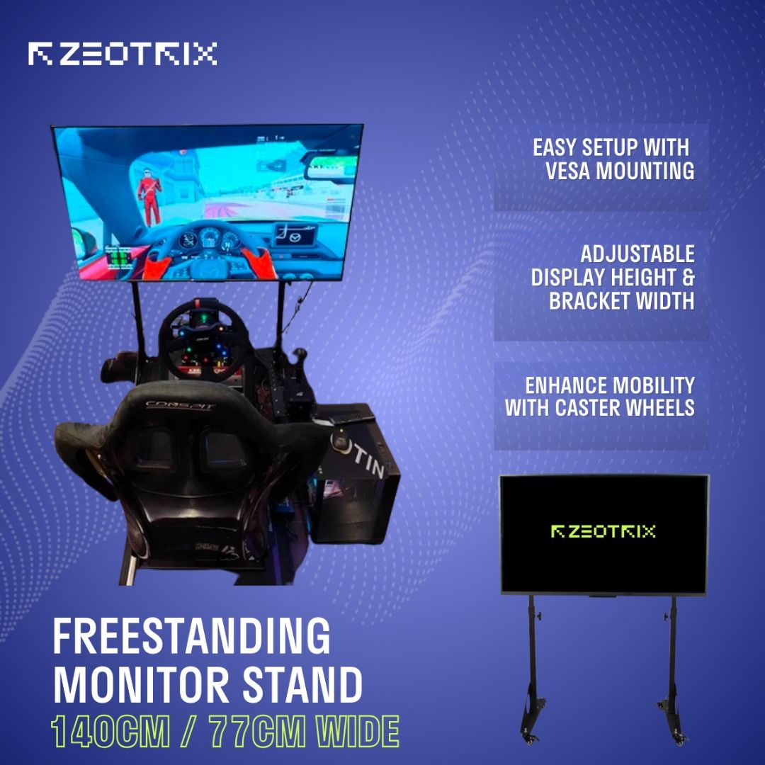 Height Adjustable Monitor/TV Stand with Wheels | Portable VESA Mounting ...