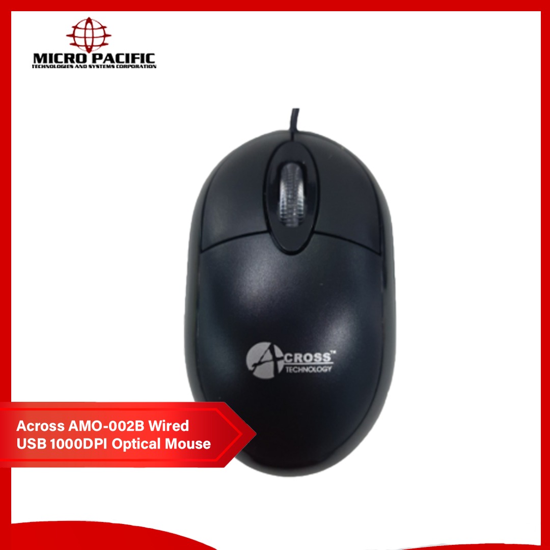 ACROSS AMO-002B Wired USB 1000DPI Optical Mouse with 3 million Cycle Button Stroke Life (Black ...