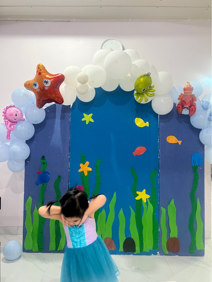 Backdrop ulangtahun anak tema biru bisa under the sea atau astonot ...