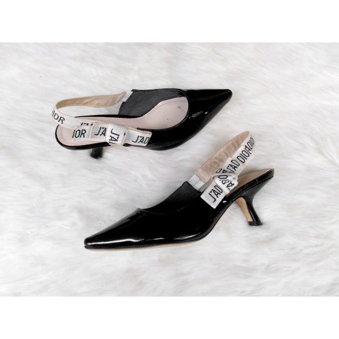Christian Dior Jadior Slingback Kitten Heels, Fesyen Wanita, Sepatu di ...