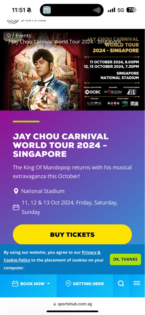 Jay Chou Carnival World Tour2024 13 Oct 2024 cat 3 ticket at $350 ...