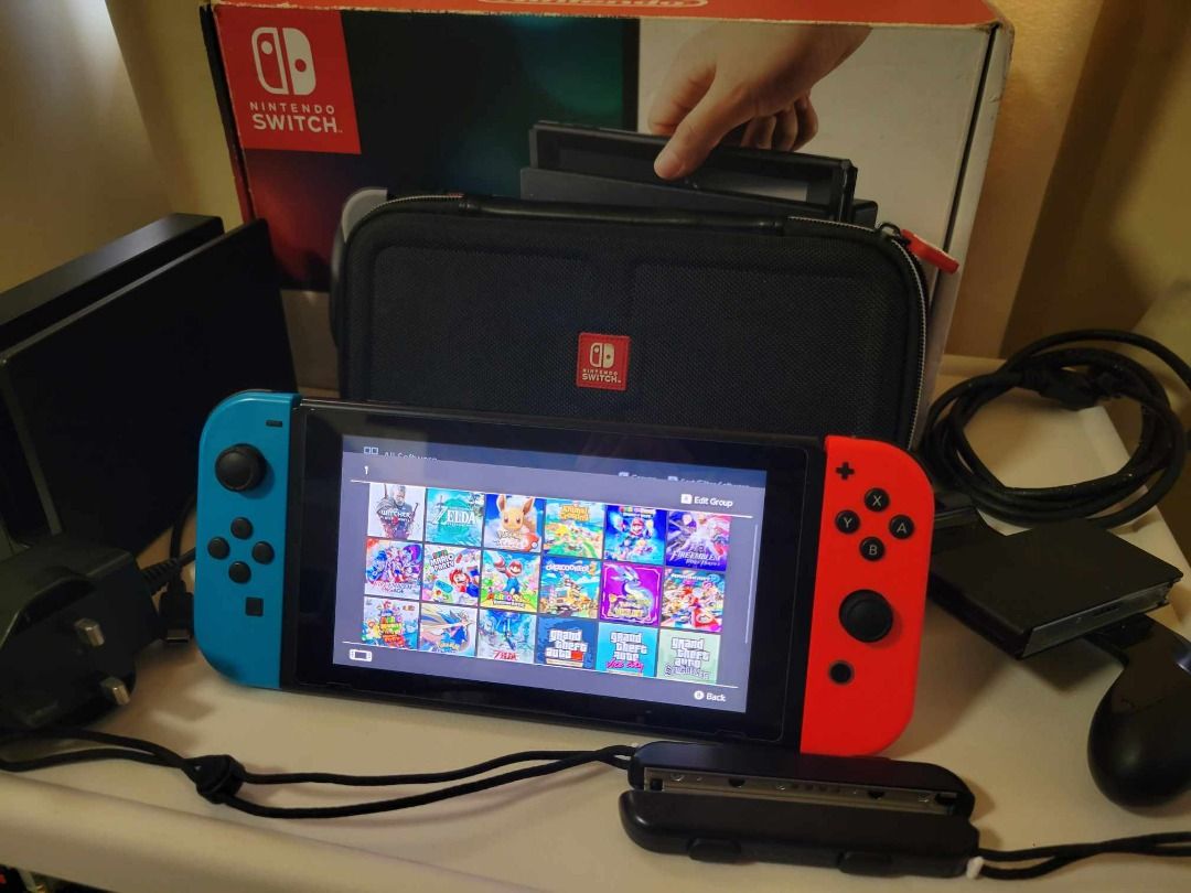 Nintendo Switch V2 with Neon Red and Neon Blue Joy-Cons Complete with ...