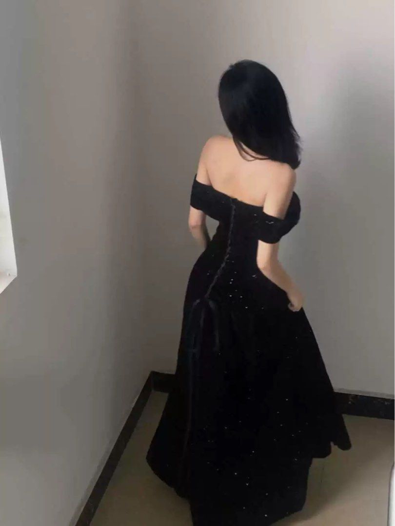 PO Off shoulder elegant stars sparkly black dress Birthday tea party ...