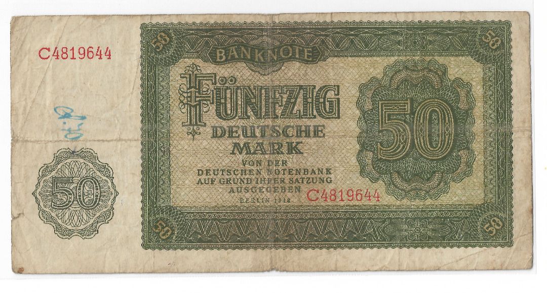1948 East German Fifty Mark Banknote, Hobbies & Toys, Memorabilia ...