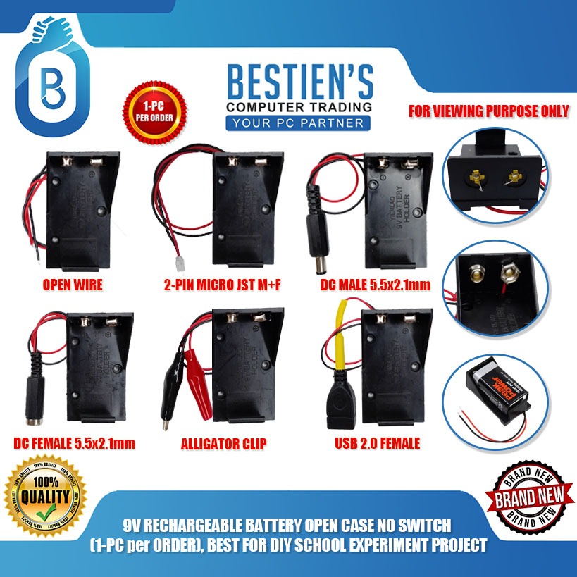 9V RECHARGEABLE BATTERY OPEN CASE NO SWITCH (1-PC per ORDER), BEST FOR ...