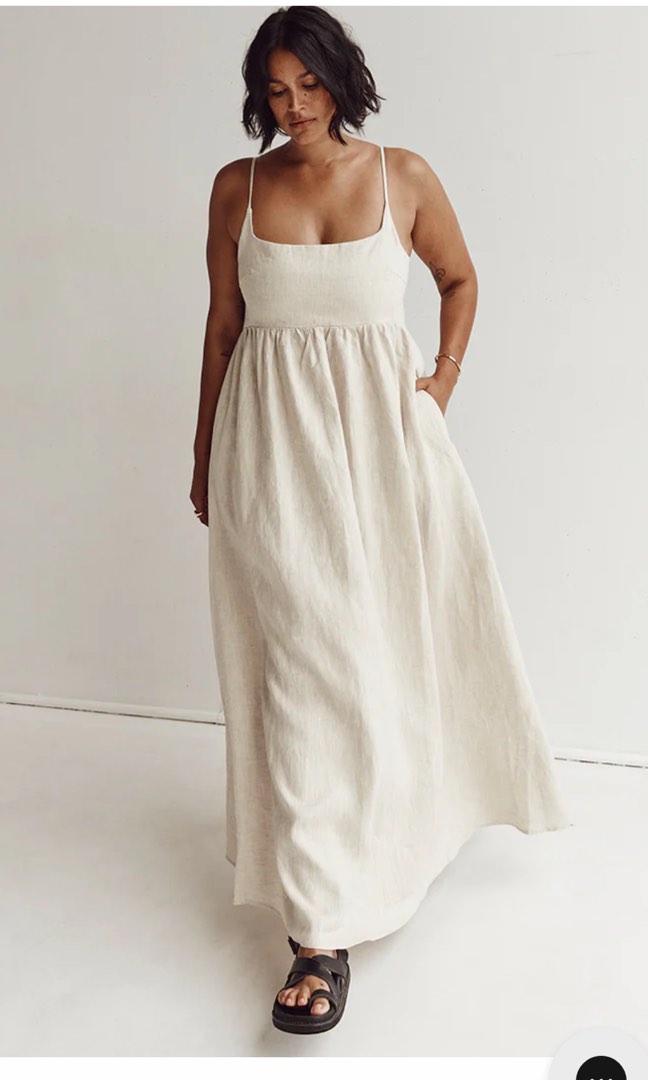 DISSH Sunny Natural Linen Midi Dress, Women's Fashion, Dresses & Sets ...