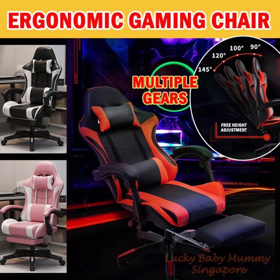 Ergonomic Gaming Chair With Legrest | Height & Angle Adjustable Office ...