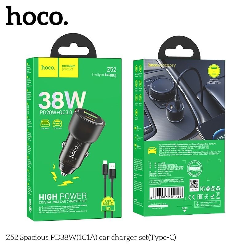 Hoco Z52 38W USB-C Port Car Charger Fast Charger | Brand New | Store ...