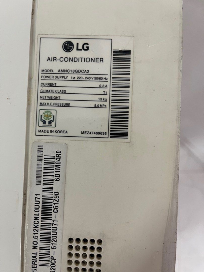 LG aircon fan coil - 18k, TV & Home Appliances, Portable Air ...