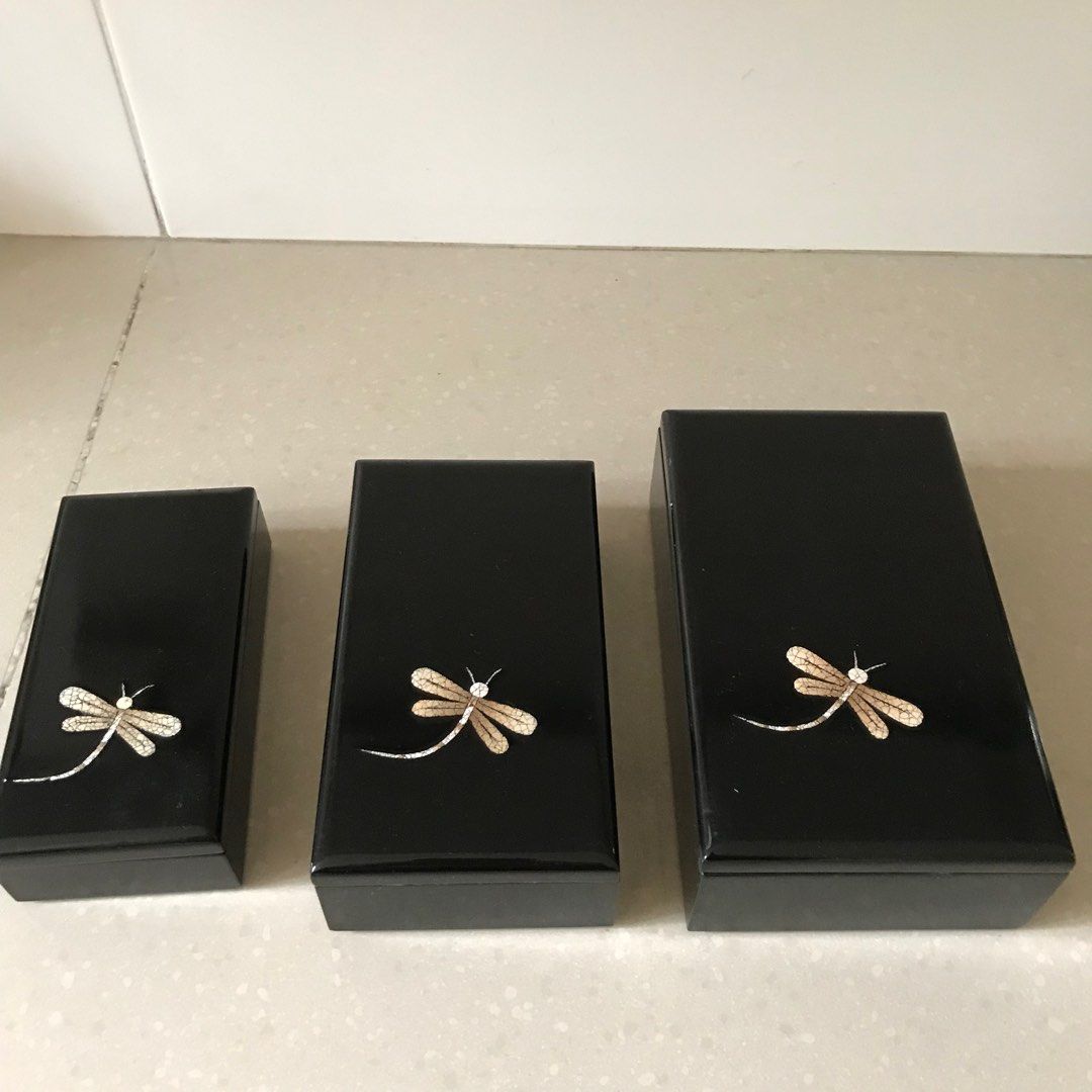 Set of 3 Vietnam Dragonfly Lacquer Boxes, Furniture & Home Living, Home ...