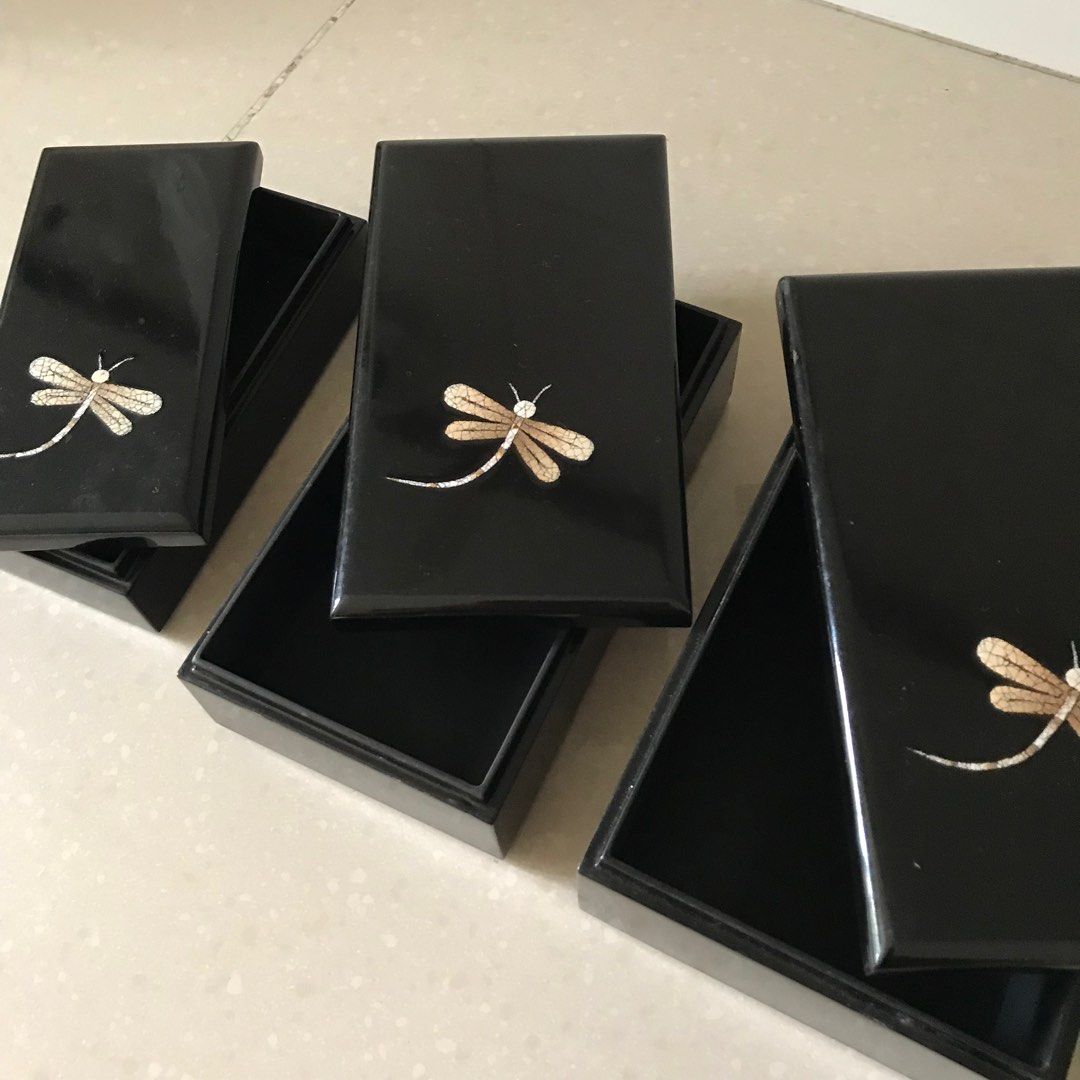 Set of 3 Vietnam Dragonfly Lacquer Boxes, Furniture & Home Living, Home ...