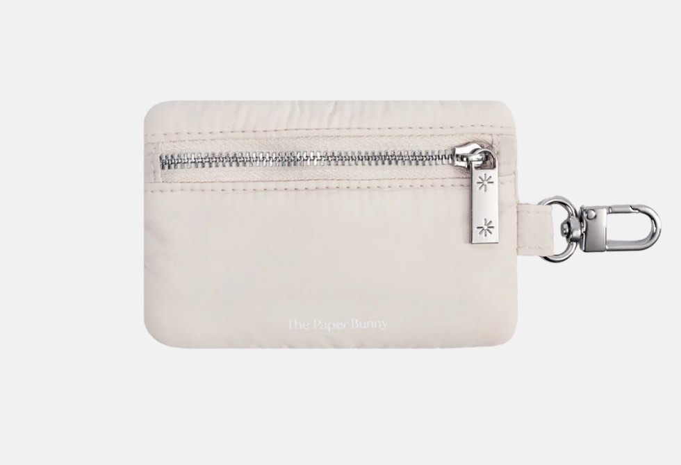 The Paper Bunny puffer card pouch in linen and commuter phone strap in ...
