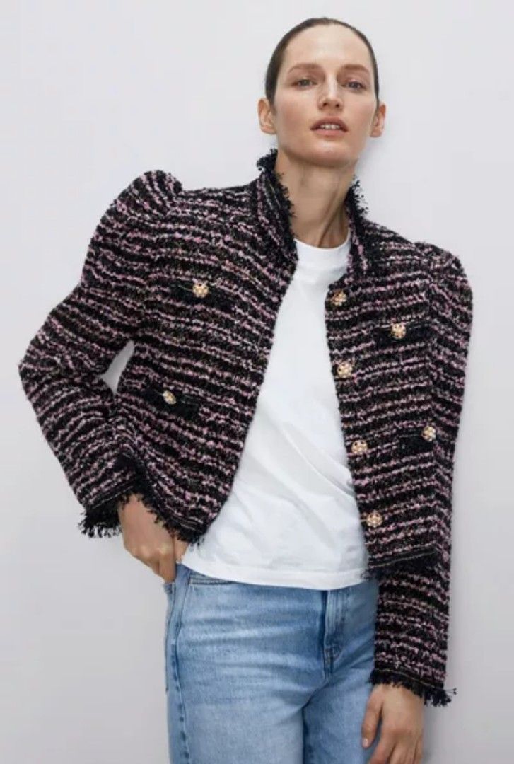 Zara Tweed Boucle Jacket, Women's Fashion, Coats, Jackets and Outerwear ...