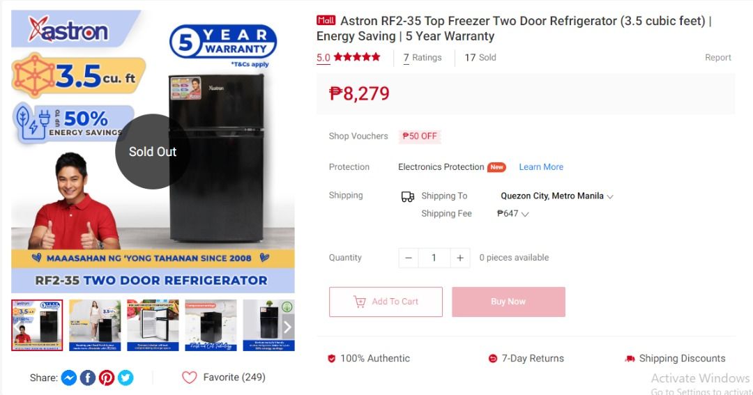 Astron Refrigerator RF2-35 Top Freezer Two Door (3.5 cubic feet ...