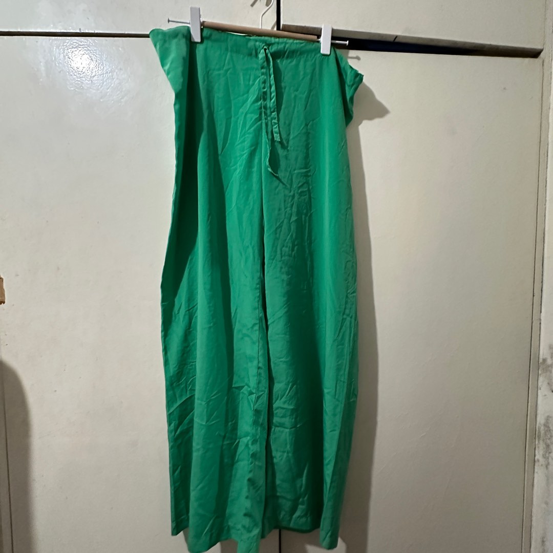 Green summer see through wide leg pants, Women's Fashion, Bottoms ...