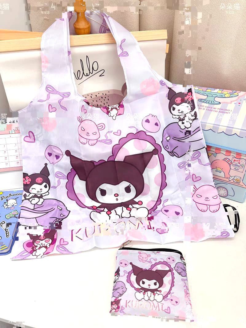 Hello Kitty Kuromi Eco Shopping Foldable Bag w Small Pouch, Women's ...