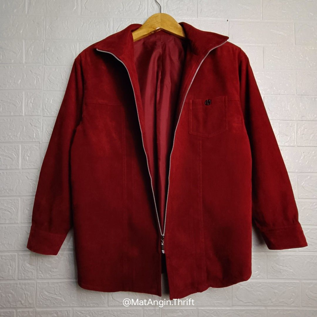 Jaket Vintage Maroon One Pocket, Fesyen Wanita, Pakaian Wanita, Baju ...