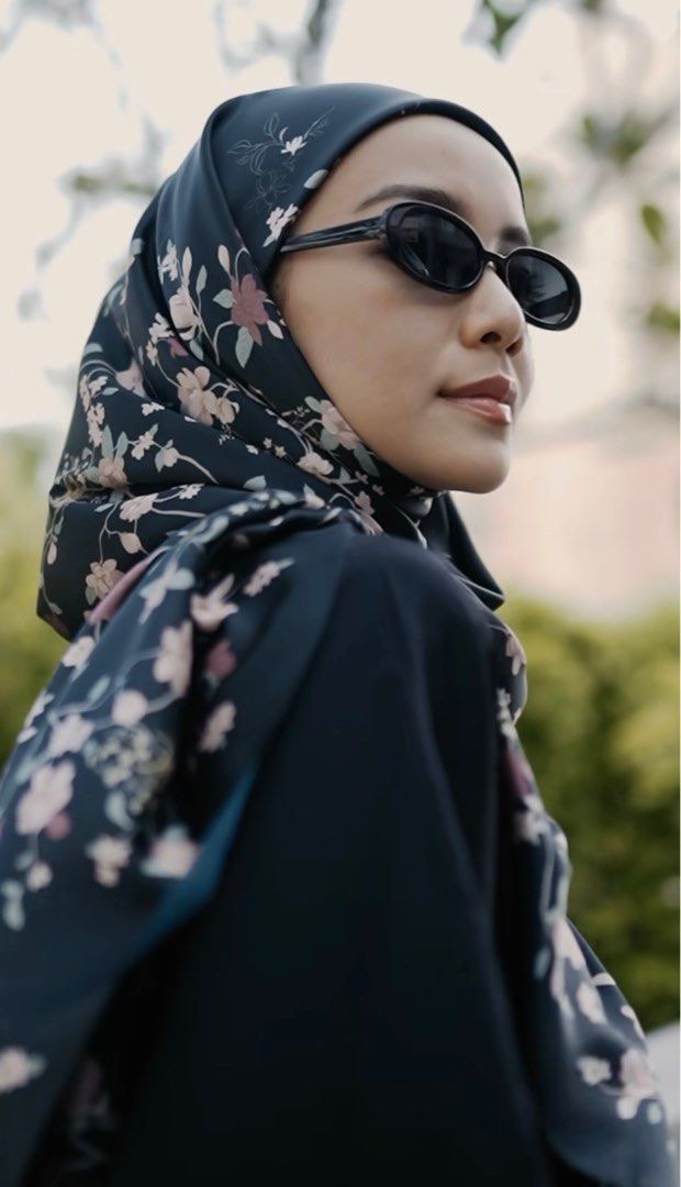 Mira Filzah Bawal Magnolie Satin Square In Black Womens Fashion Muslimah Fashion Hijabs On