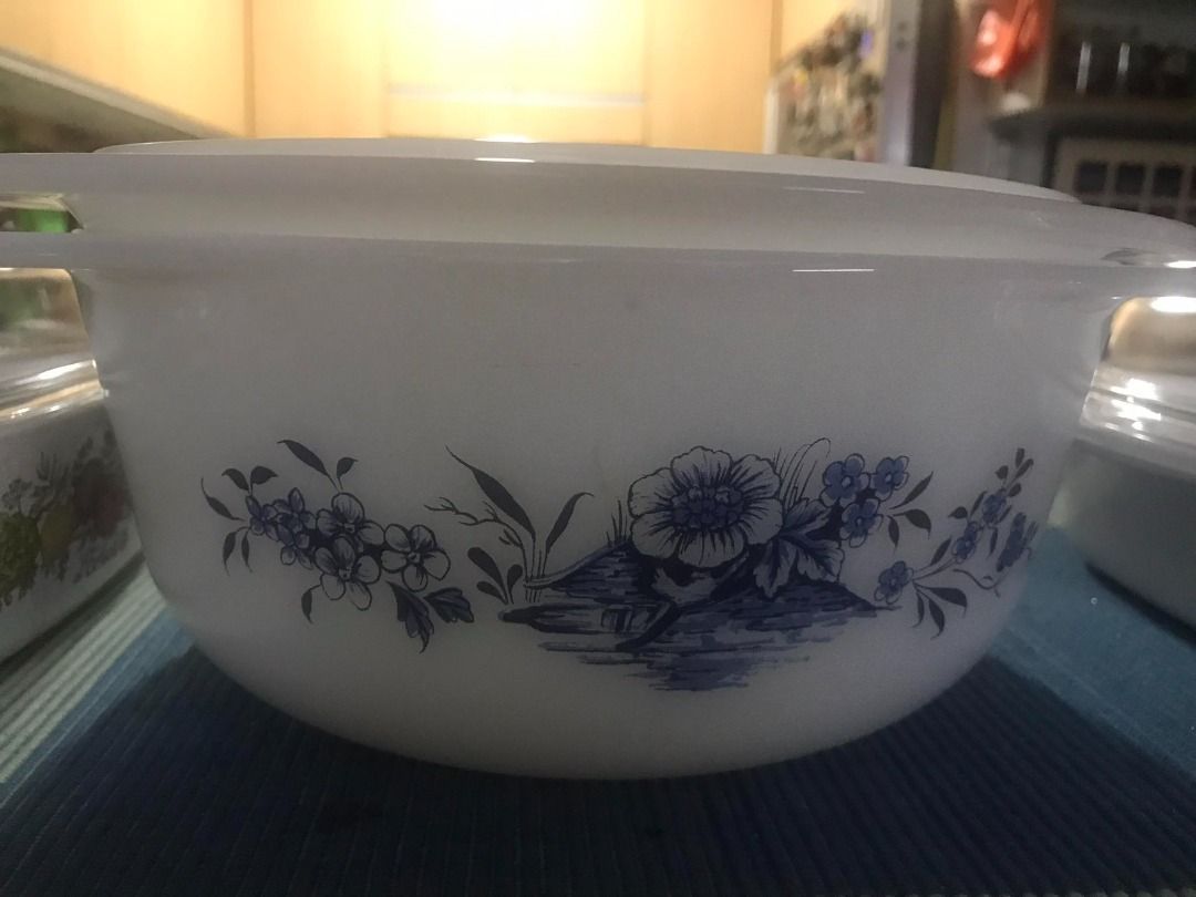 Vintage Arcopal French Casserole Dish, Blue Floral Pattern with Lid ...