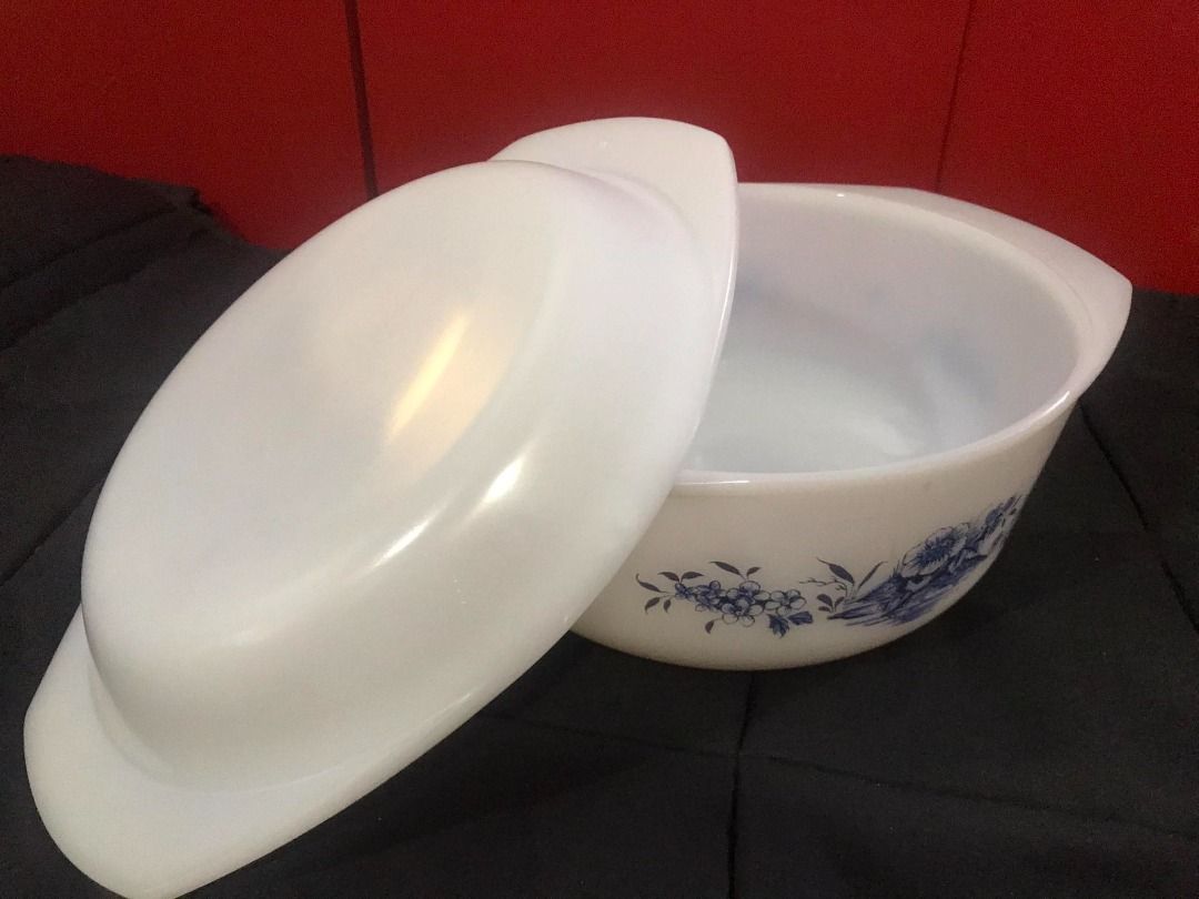 Vintage Arcopal French Casserole Dish, Blue Floral Pattern with Lid ...