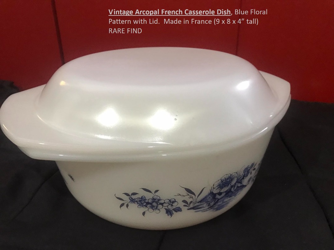Vintage Arcopal French Casserole Dish, Blue Floral Pattern with Lid ...