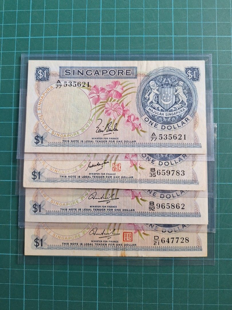 4 different signatures $1 orchid series Singapore currency one dollar ...