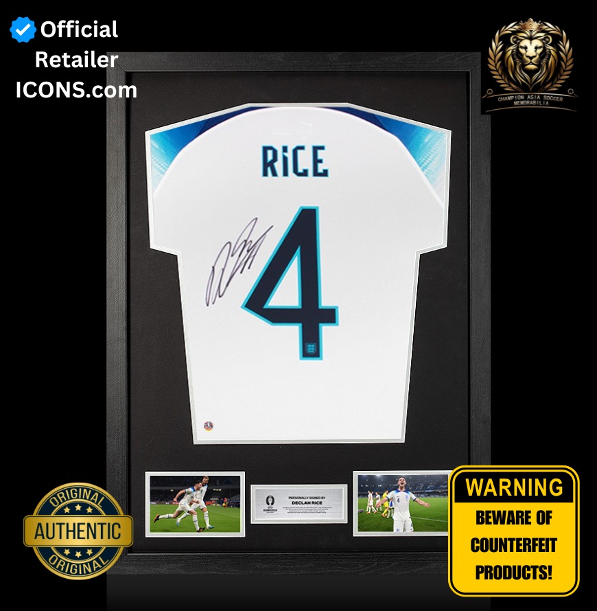 Declan Rice Official UEFA EURO 2024 Back Signed and Framed England 2022 ...