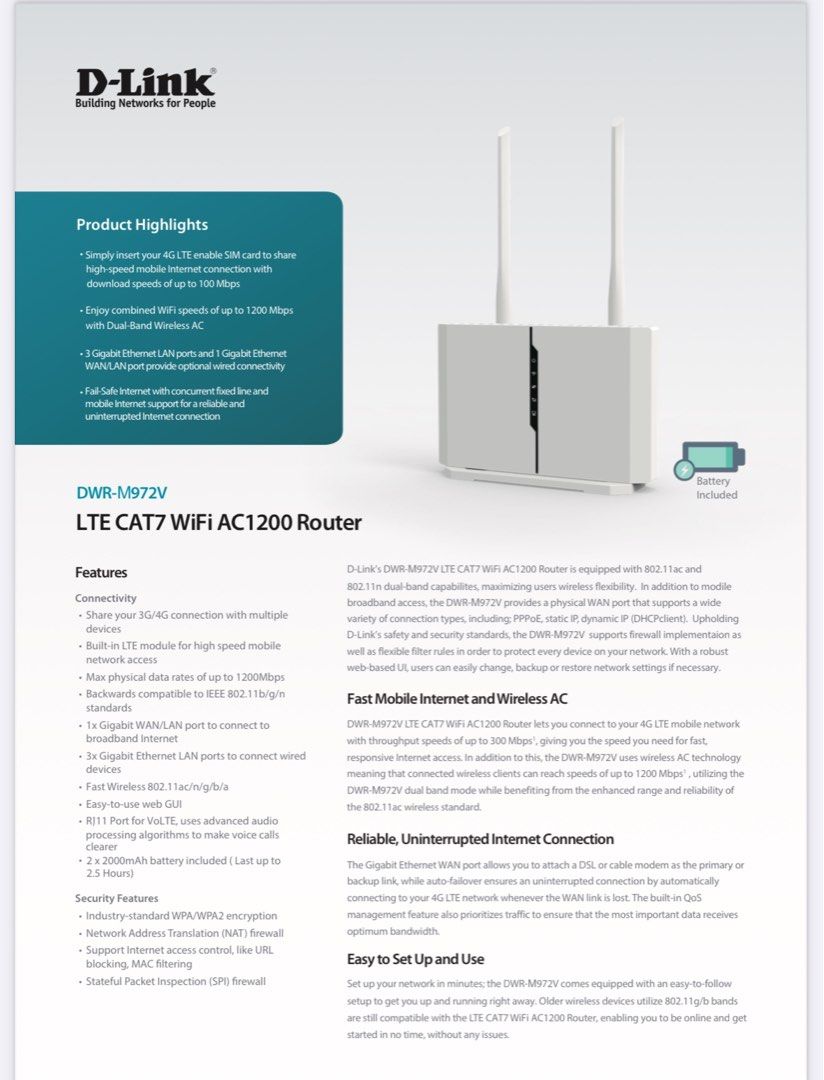 D-Link 4G/5G Sim Card Router with RJ11 Telephone Port VOLTE Call | CAT 7 | 2.4GHz/5GHz | Full ...