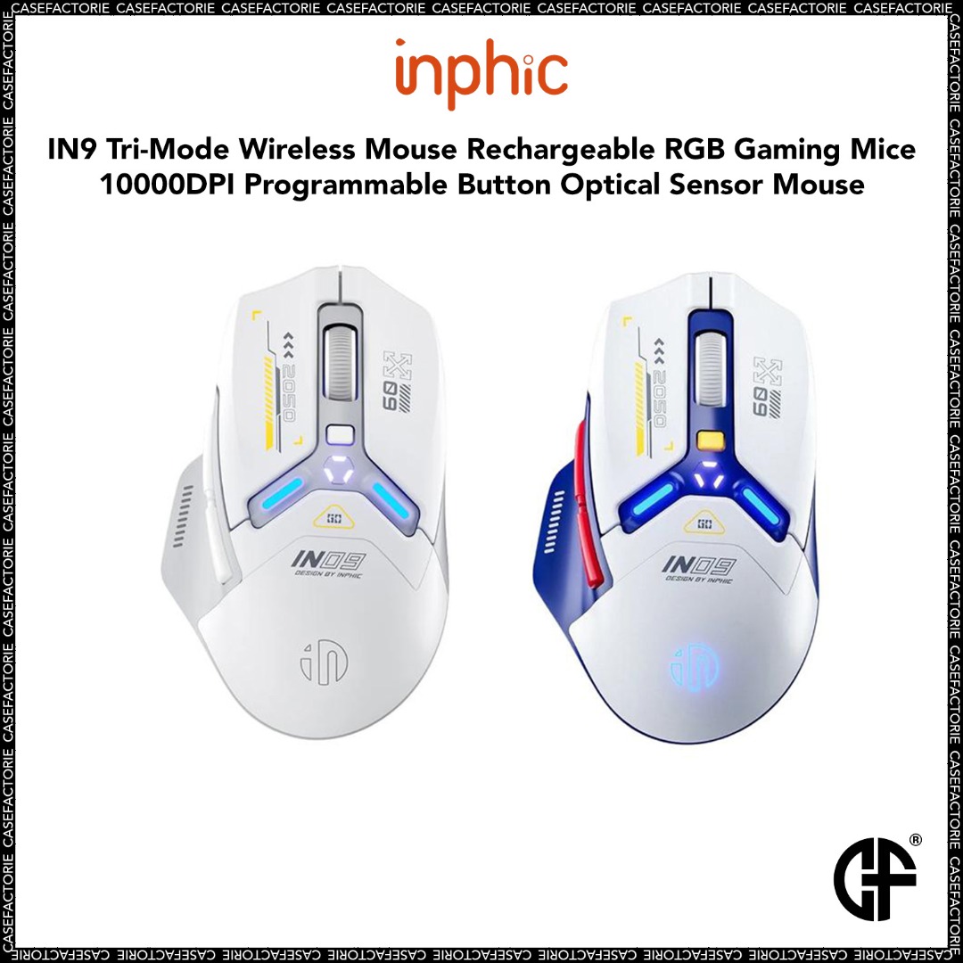 INPHIC IN9 Tri-Mode Wireless Mouse Rechargeable RGB Gaming Mice 10000DPI Programmable Button ...