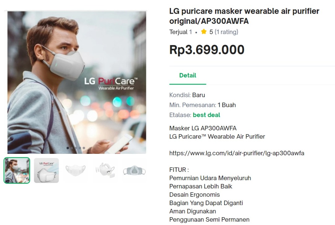 LG PuriCare Air Purifier Masker // Wearable Mask - AP300AWFA Korea LG ...