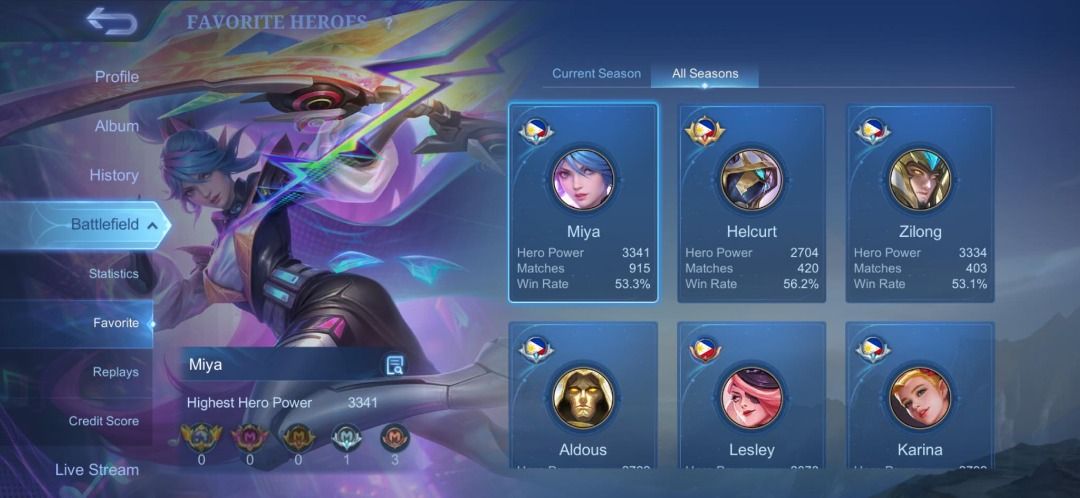 Mobile legends account Current rank Mythical Honor Previous Rank ...