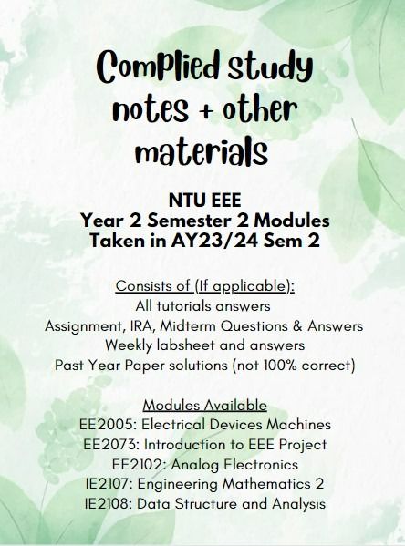 Ntu Eee Course Materials Year 2 Sem 2 Most Recent Ay23 24 Sem 2