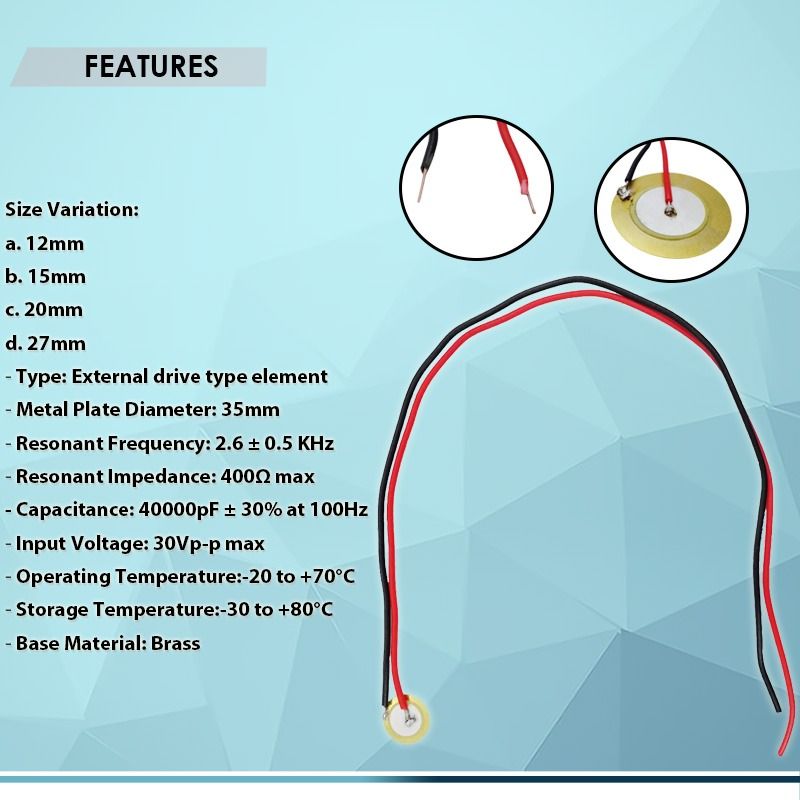 PIEZO ELEMENTS BUZZER SOUNDER SENSOR TRIGGER DRUM DISC COPPER with WIRE ...