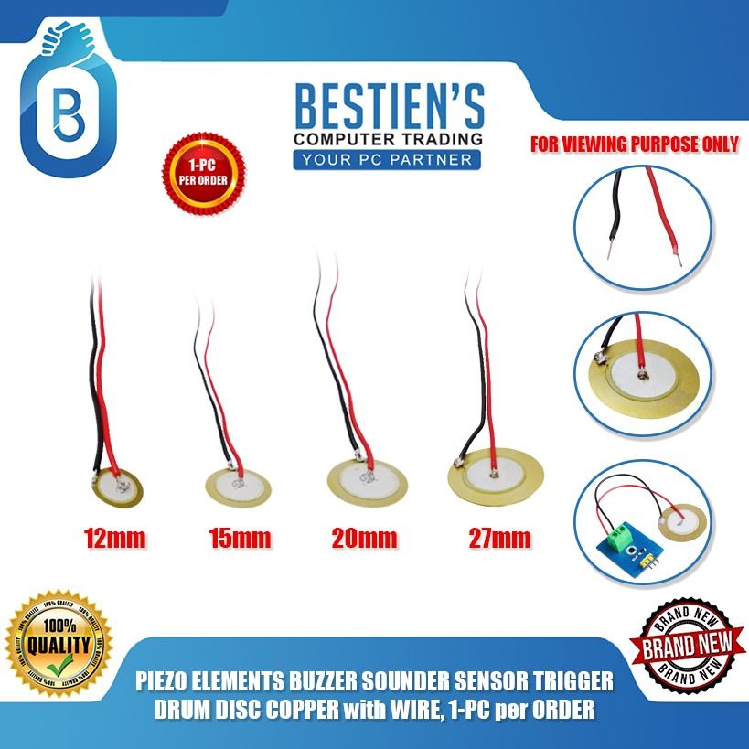 PIEZO ELEMENTS BUZZER SOUNDER SENSOR TRIGGER DRUM DISC COPPER with WIRE, 1-PC per ORDER, TV ...