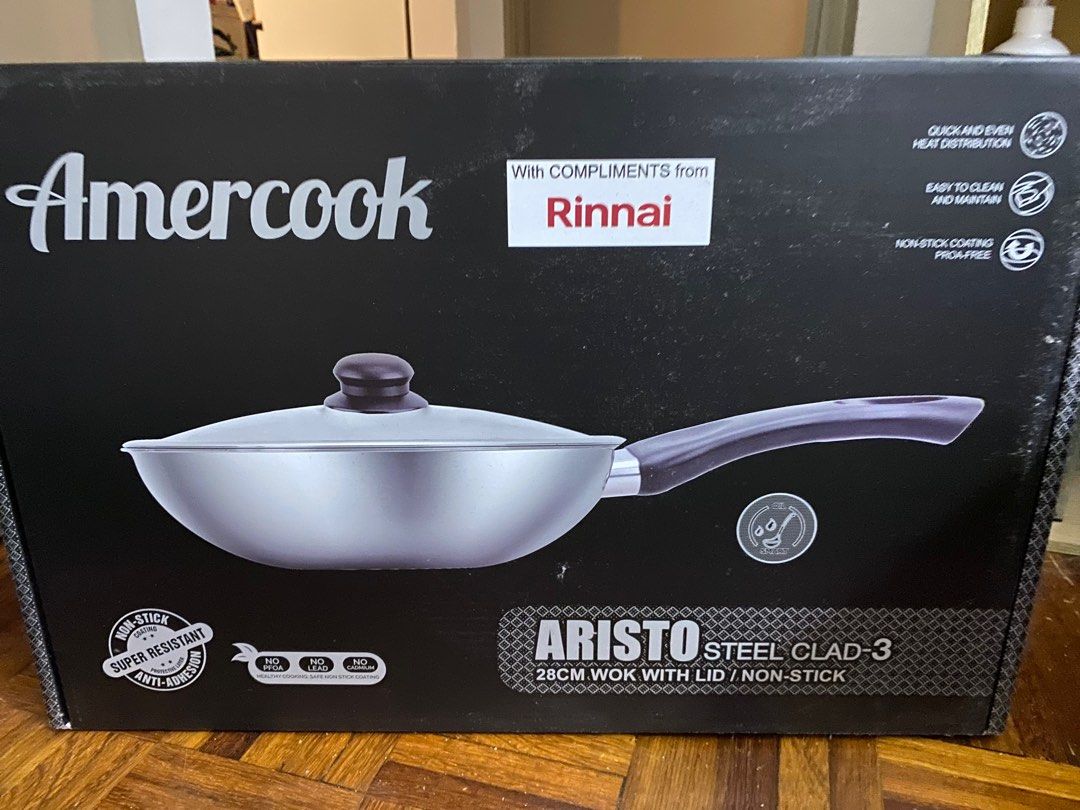 Rinnai Amercook 28cm wok with lid, Furniture & Home Living, Kitchenware & Tableware, Cookware ...