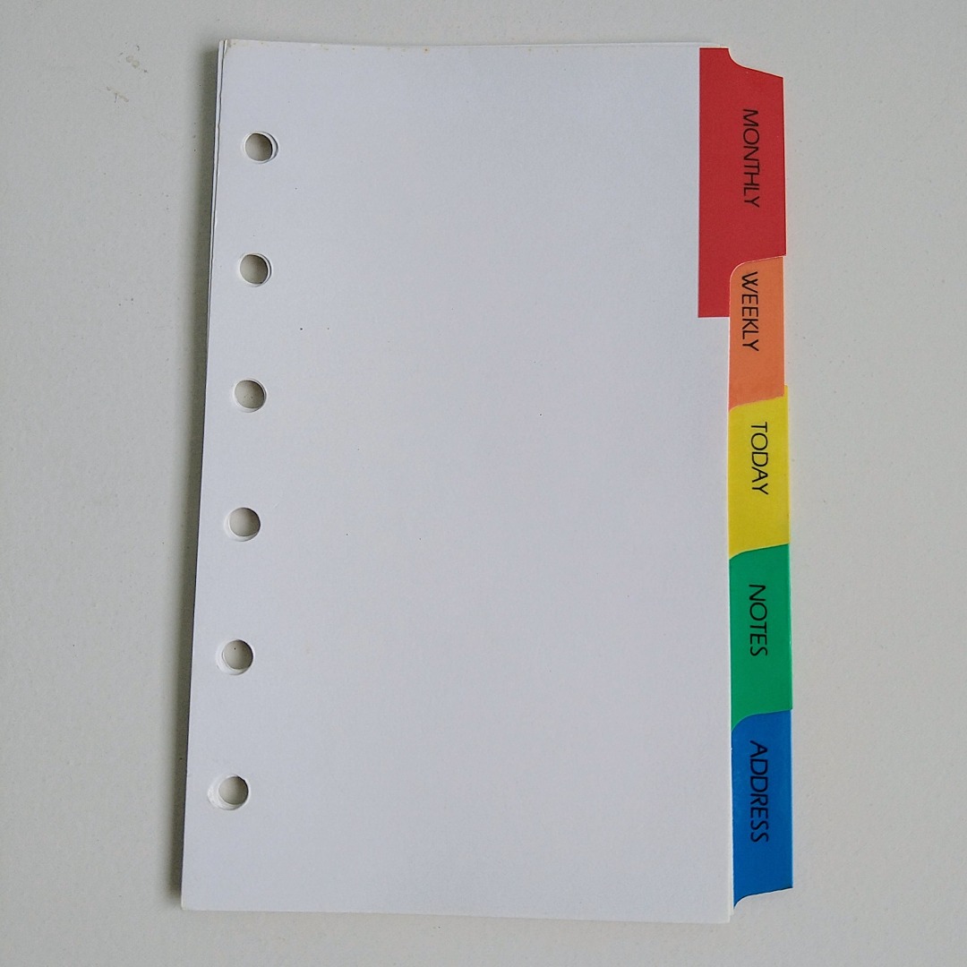 Set of 5 Pocket Diary 6-Hole Organiser Divider Schedule Planner ...