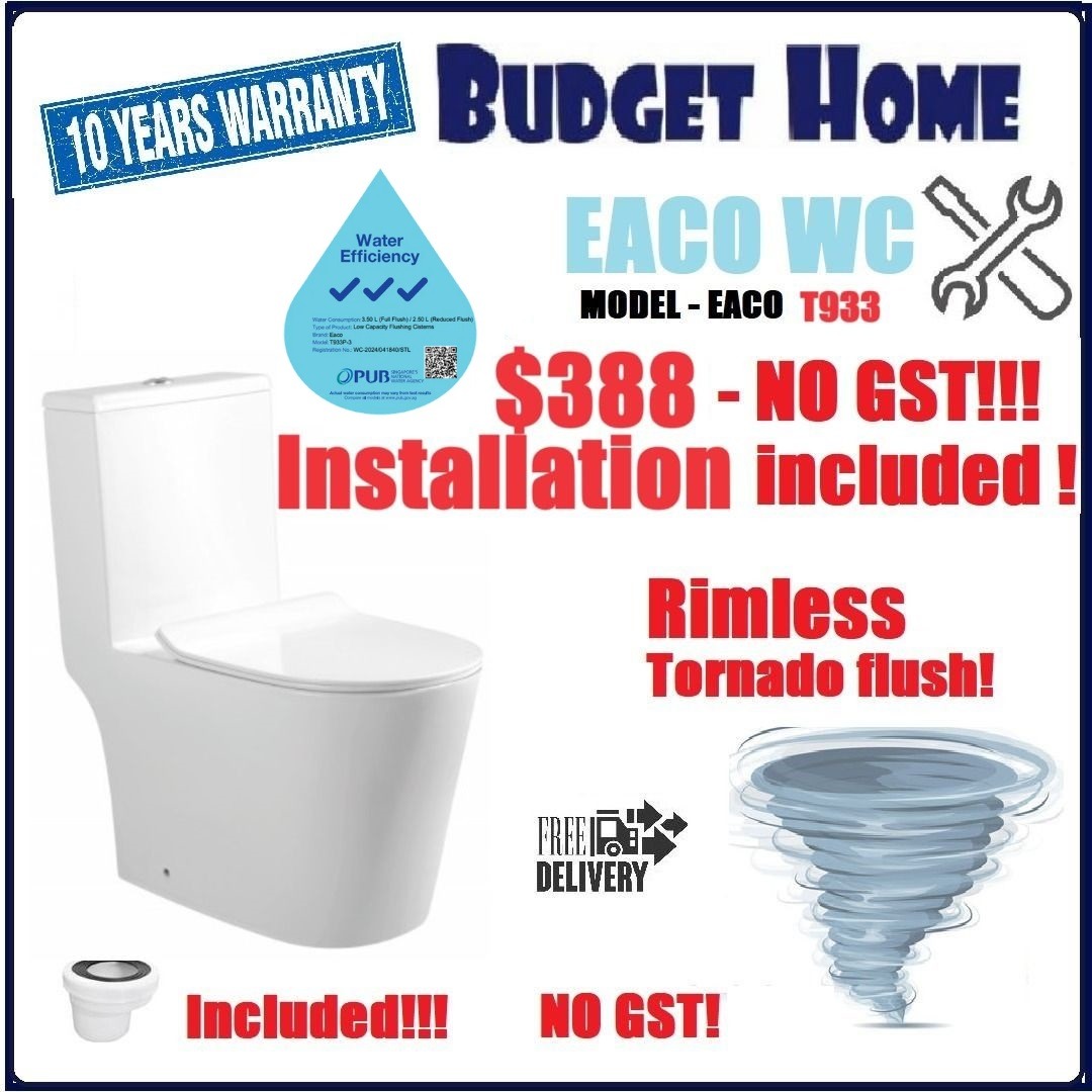(Climate voucher OK)Eaco toliet bowl T933 tonardo rimless flushing Toilet bowl with installation ...