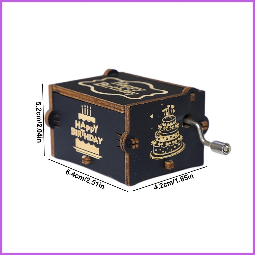 Wood Hand Crank Music Box Happy Birthday Hand-Operated Musical, Hobbies ...