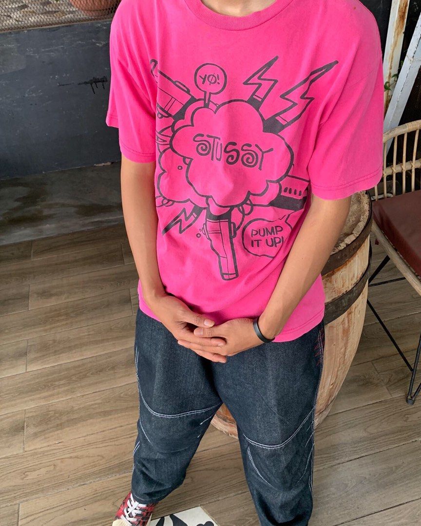 Baju kaos tshirt stussy pump it up second, Fesyen Pria, Pakaian ...