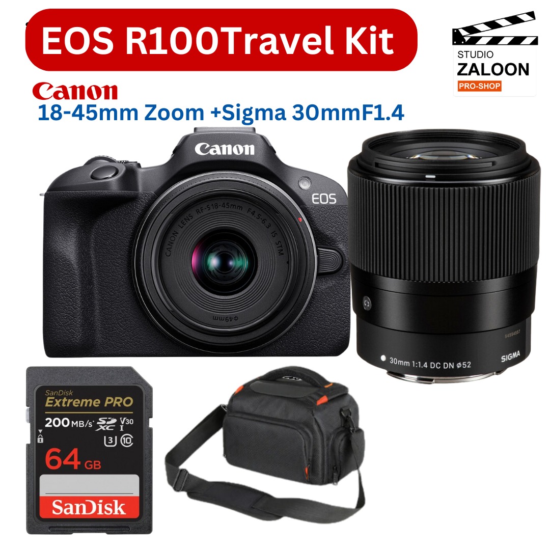 Canon EOS R100 Mirrorless " Travel KIT with 18-45mm+ Sigma 30mm F1.4 ...
