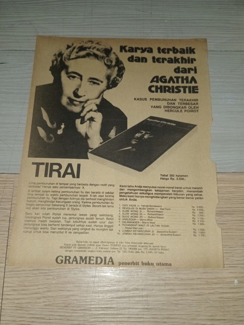 Iklan cetak jadul Buku Agatha Christie, Antik, Pajangan di Carousell