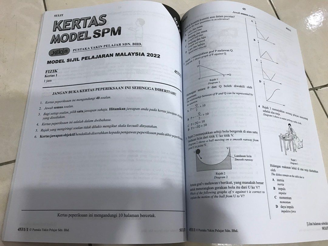 KERTAS SOALAN PEPERIKSAAN SEBENAR SPM 2021 FIZIK BILINGUAL, Hobbies ...