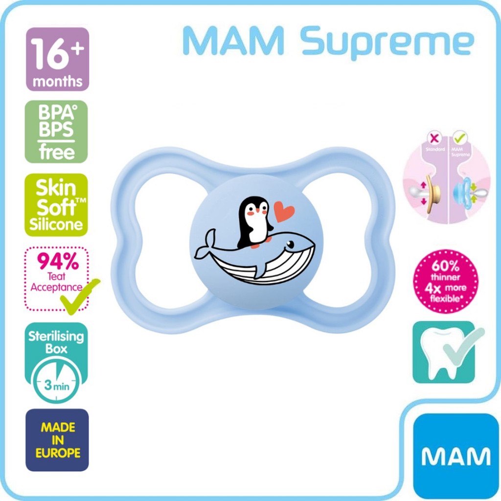 MAM Supreme Soother Pacifier 16m+ Orthodontic Baby Soother with Self ...