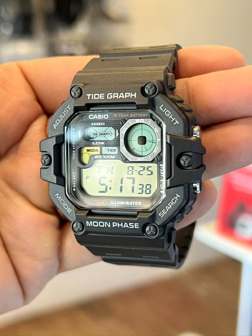 ORIGINAL CASIO Tide Graph Digital Black Resin Band Men's Watch WS-1700H ...