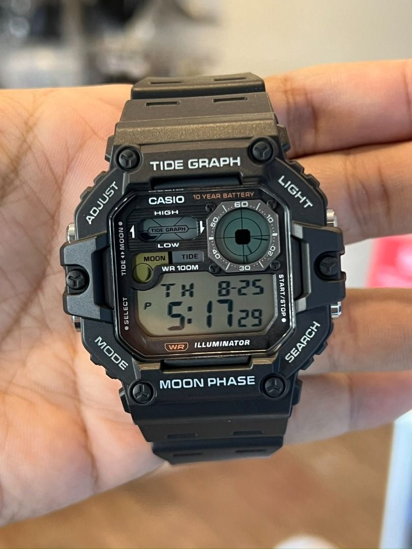 ORIGINAL CASIO Tide Graph Digital Black Resin Band Men's Watch WS-1700H ...