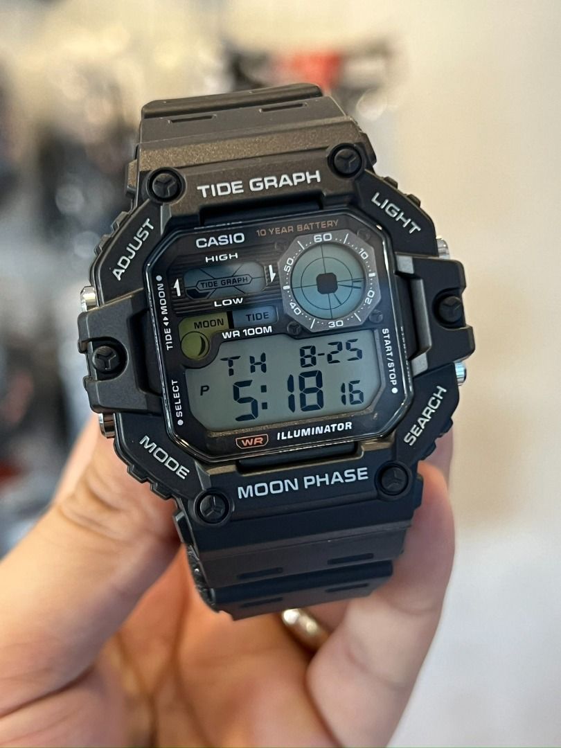 ORIGINAL CASIO Tide Graph Digital Black Resin Band Men's Watch WS-1700H ...