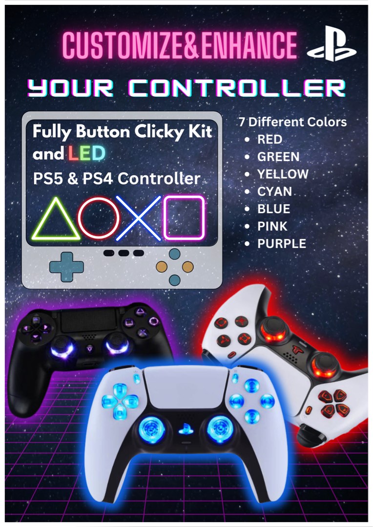 PS4 PS5 Clicky & LED Custom Controller , DualShock , dualsense, Video ...