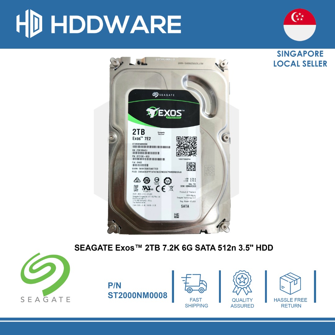 SEAGATE Exos™ 2TB 7.2K 6G SATA 512n 3.5" HDD // ST2000NM0008, Computers ...