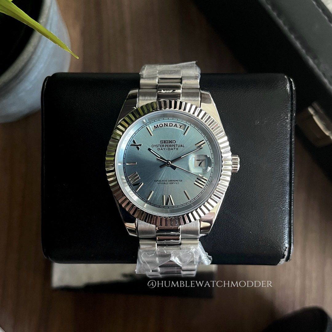 Seiko Day-date Mod (Ice Blue Dial), Luxury, Watches on Carousell