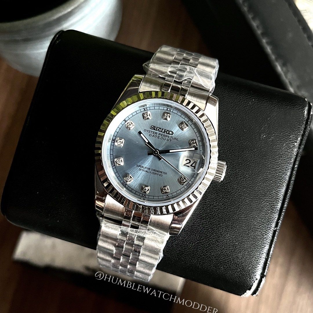 Seiko Ice Blue Diamond Dial Datejust Mod, Luxury, Watches on Carousell
